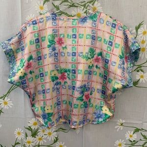 Vintage | Tops | Vintage Pastel Windowpane Floral Crop Top | Poshmark
